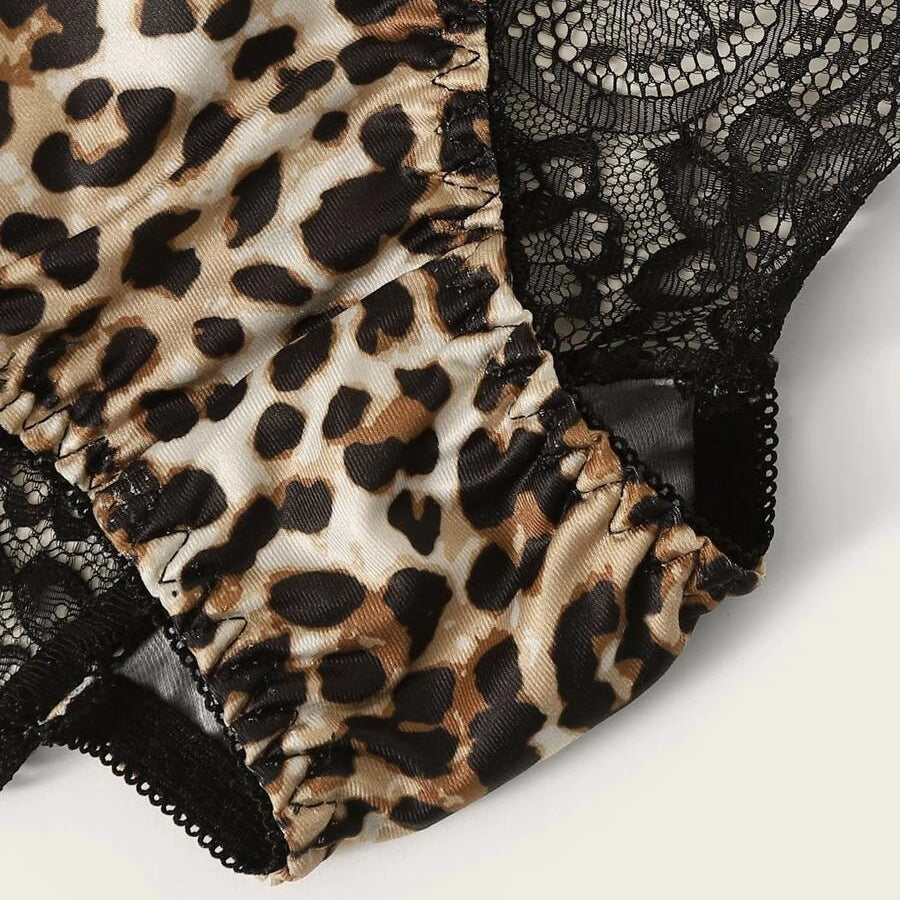 Leopard Contrast Lace Lingerie Set